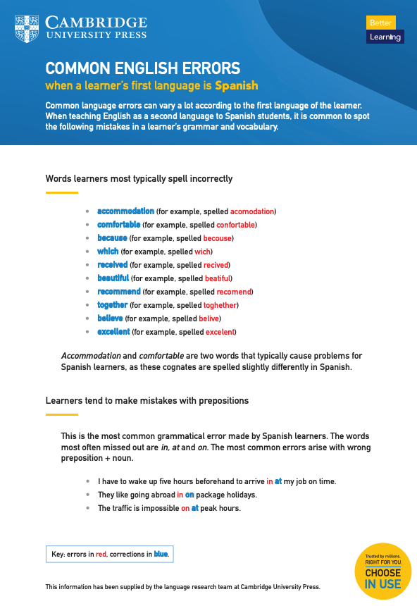 Common mistakes when a learner’s first language is Spanish - World of ...