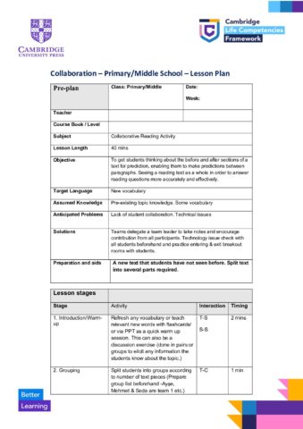 Primary/Middle School lesson plan - World of Better Learning ...
