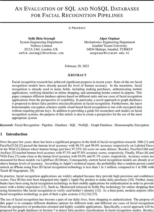 An Evaluation of SQL and NoSQL Databases for Facial Recognition Pipelines | Computer Science ...