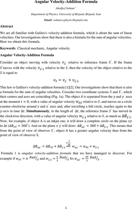 Angular Velocity-Addition Formula | Physics and Astronomy | Cambridge Open Engage