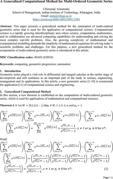 A Generalized Computational Method for Multi-Ordered Geometric Series | Mathematics | Cambridge ...