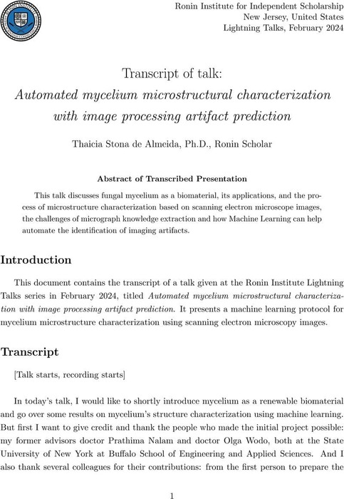 Transcript of talk: Automated mycelium microstructural characterization with image processing ...