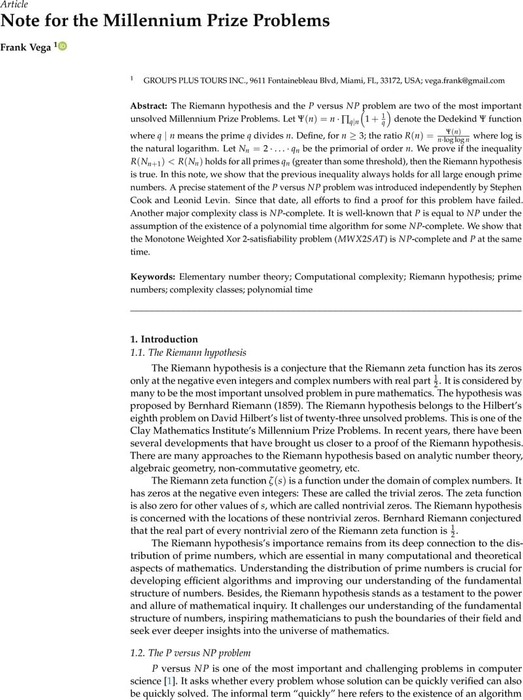 Note for the Millennium Prize Problems | Mathematics | Cambridge Open ...