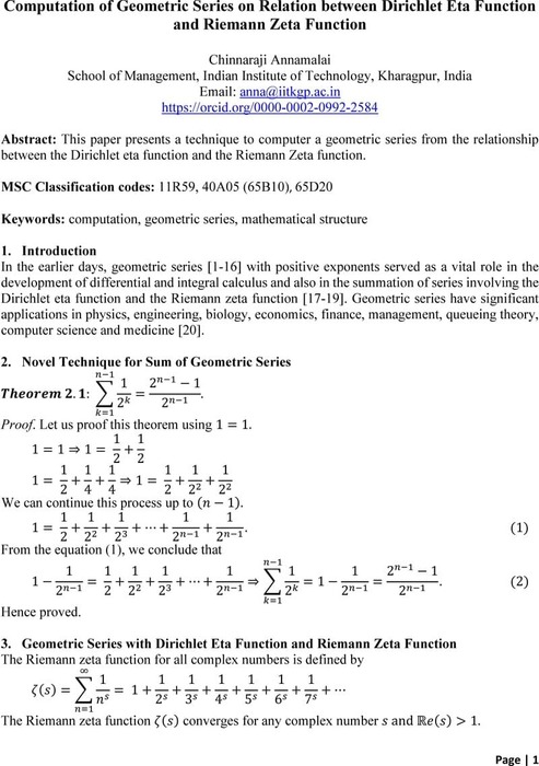 Computation of Geometric Series on Relation between Dirichlet Eta Function and Riemann Zeta ...