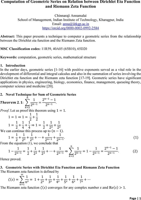 Computation of Geometric Series on Relation between Dirichlet Eta Function and Riemann Zeta ...