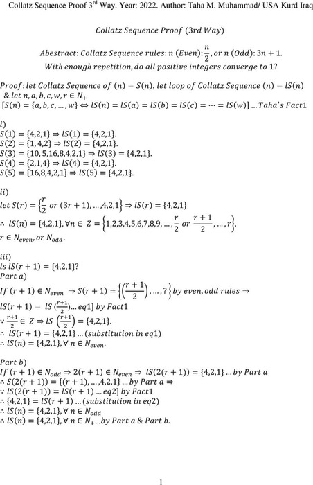 Collatz Sequence Proof 3rd Way | Mathematics | Cambridge Open Engage