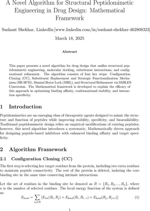 A Novel Algorithm for Structural Peptidomimetic Engineering in Drug Design: Mathematical ...