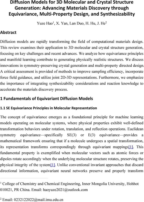 Diffusion Models for 3D Molecular and Crystal Structure Generation: Advancing Materials ...