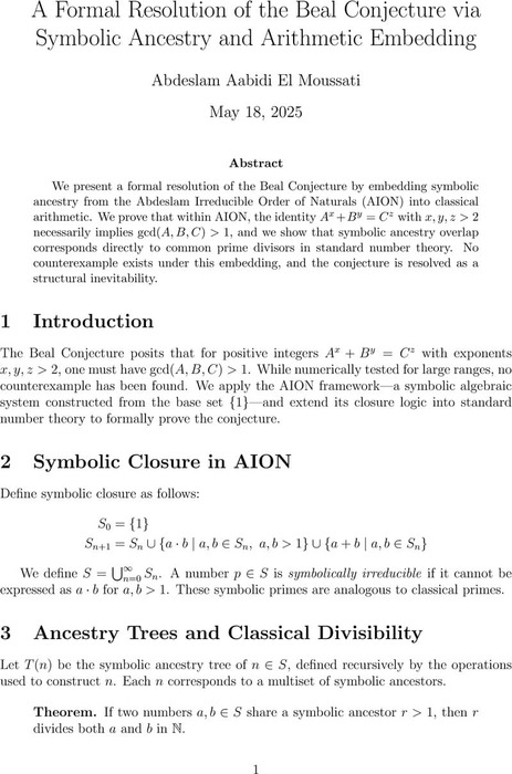A Formal Resolution of the Beal Conjecture via Symbolic Ancestry and Arithmetic Embedding ...