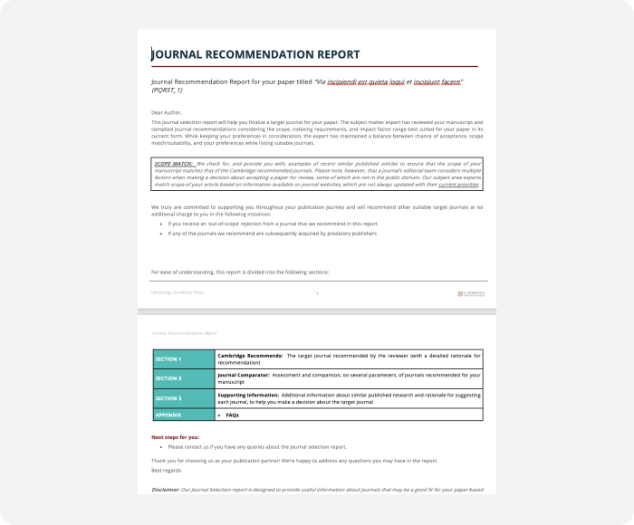 Journal Selection and Recommendation Service for Publication - Cambridge University Press Author ...